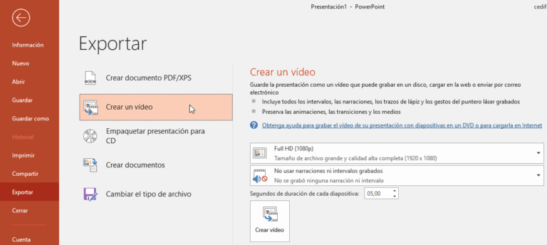 Cómo crear un vídeo mp4 de tus presentaciones en PowerPoint - CEDIFORMACIO